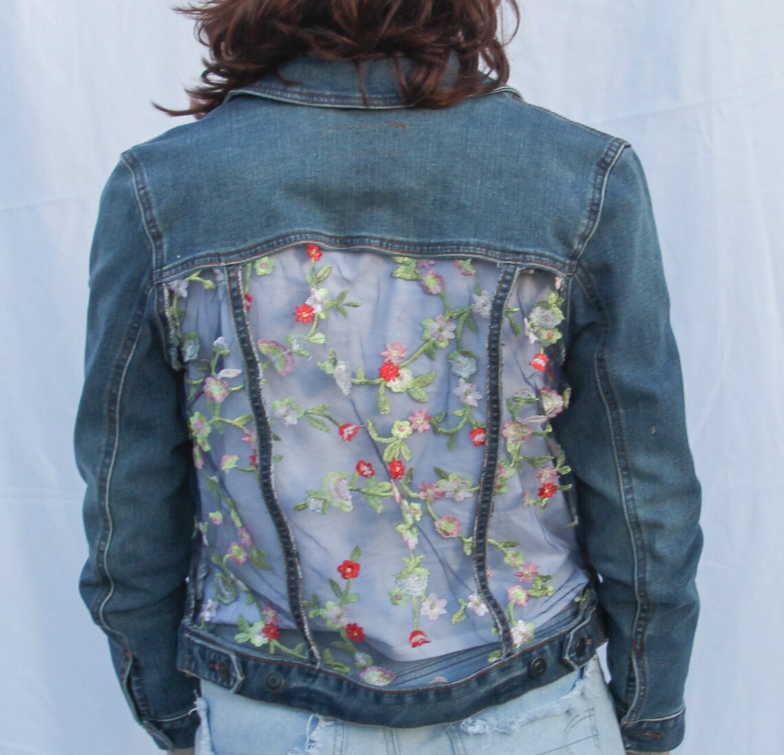 Unique Denim Jacket W/flowered Lace Made to Order Lace | Etsy
