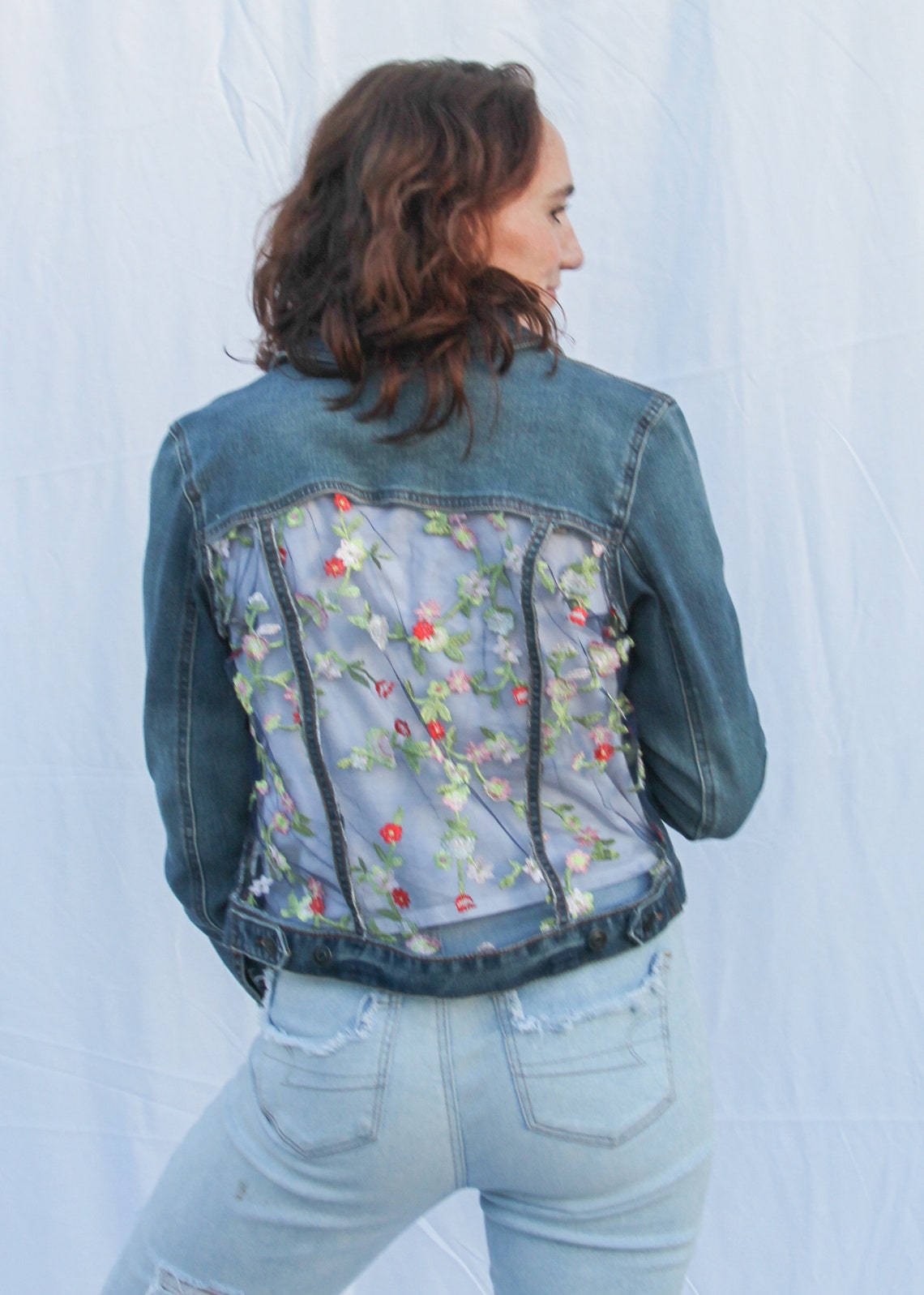 Unique Denim Jacket W/flowered Lace Made to Order Lace | Etsy