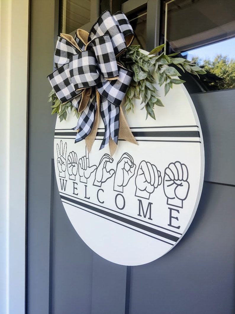 Sign Language Welcome Sign ASL Welcome Wreath Door - Etsy