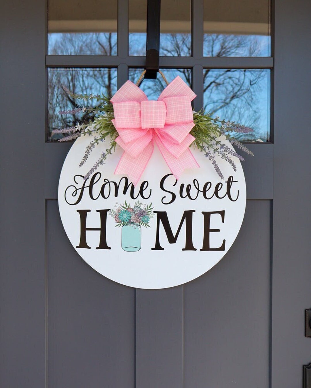 Spring Front Door Decor | Home Sweet Home Spring Wreath | Mason Jar ...