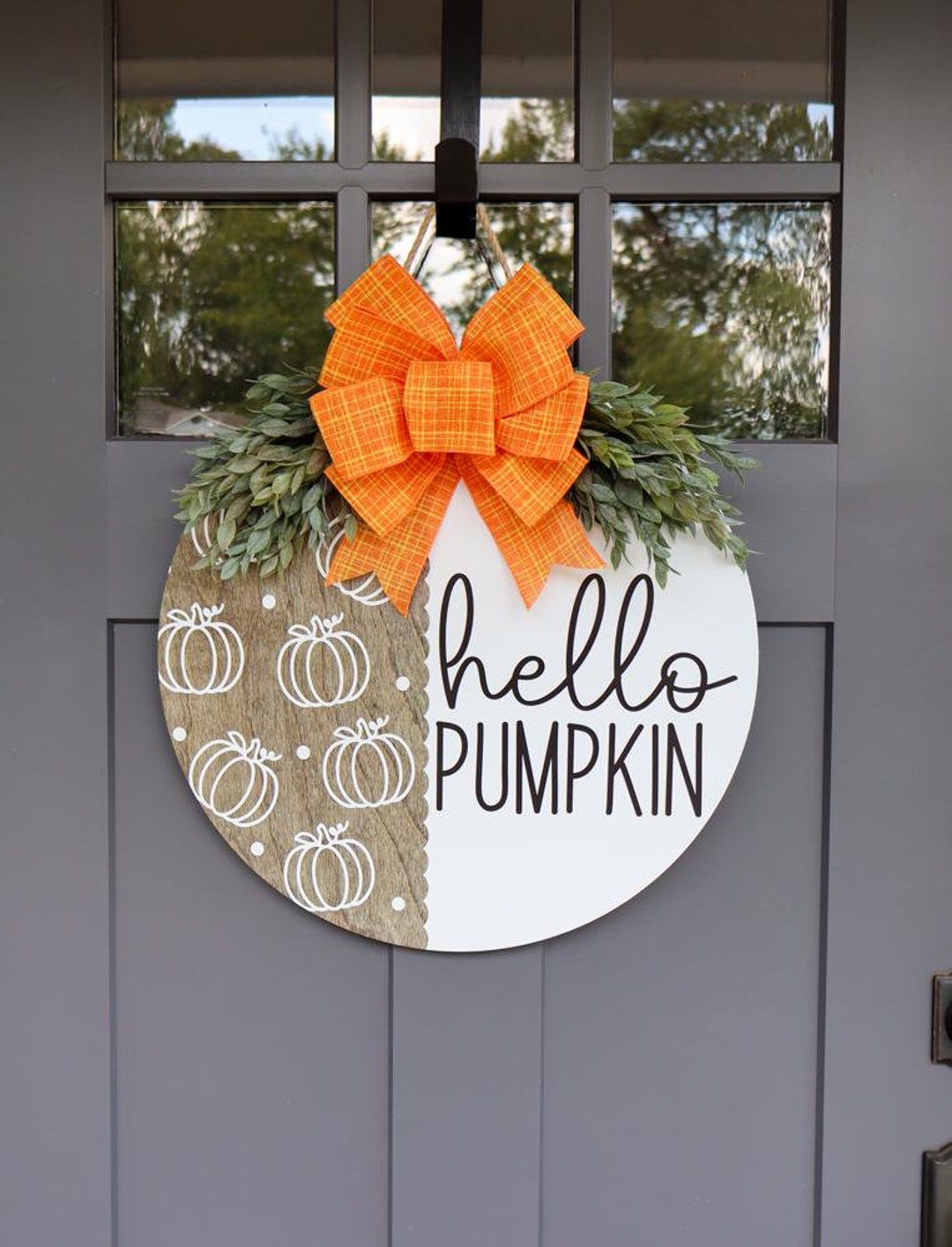 Fall Front Door Decor | Hello Pumpkin Door Sign | Fall Welcome Wreath ...