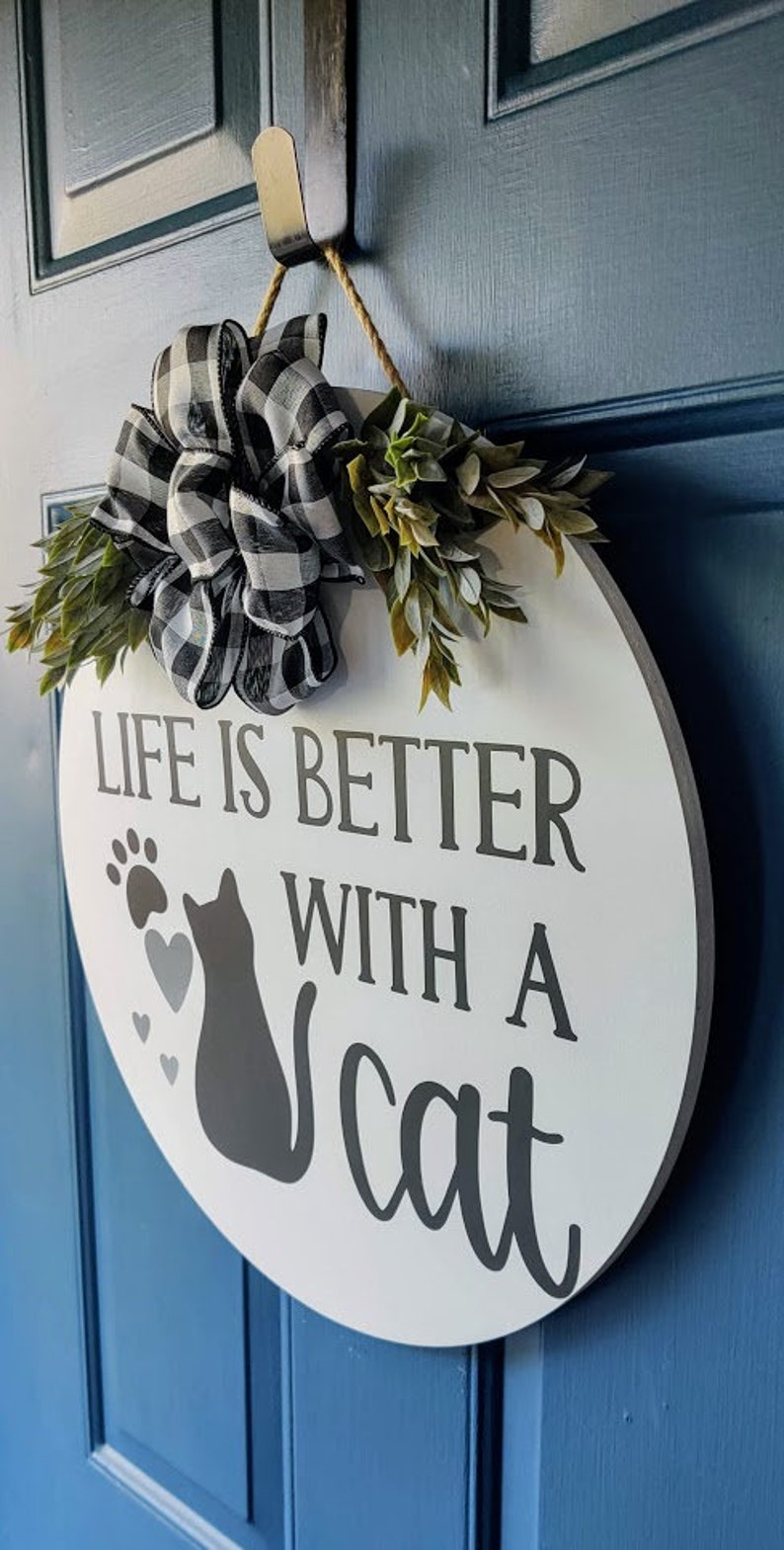 Front Door Decor Cat Welcome Sign Life is Better With a - Etsy