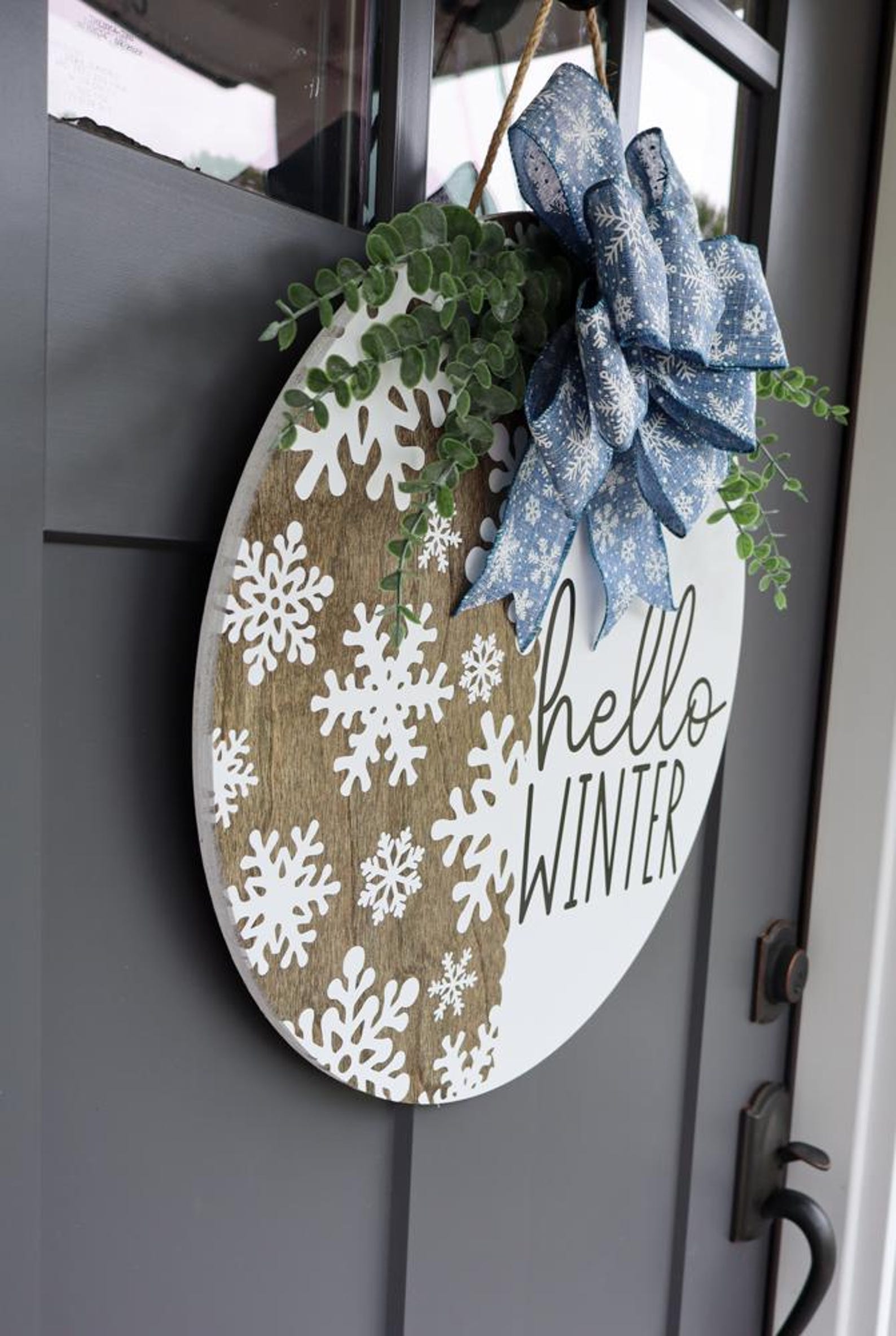 Winter Front Door Welcome Sign | Winter Door Wreath | Hello Winter ...