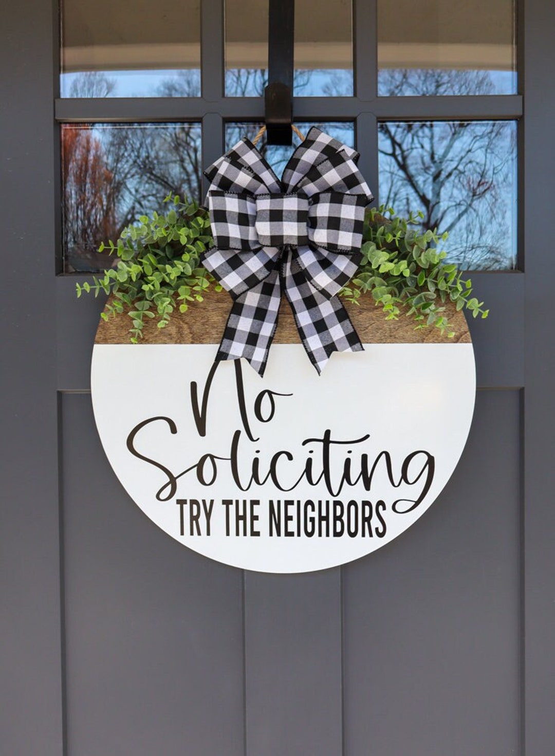No Soliciting Sign Funny Front Door Sign Front Door Wreath Funny Sign ...