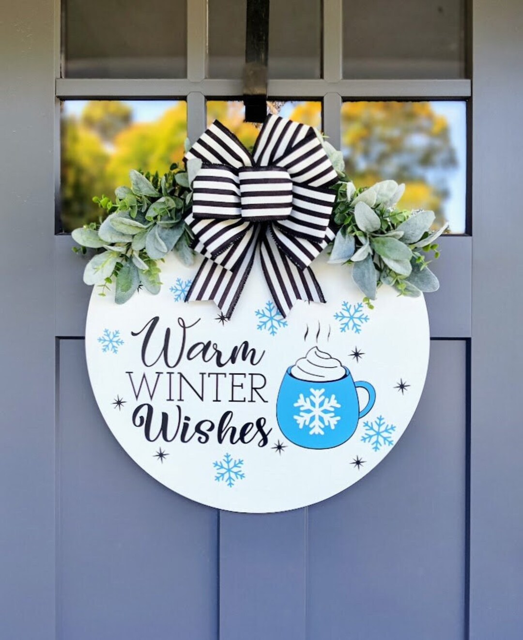 Winter Front Door Welcome Sign Winter Front Door Wreath Warm Winter ...