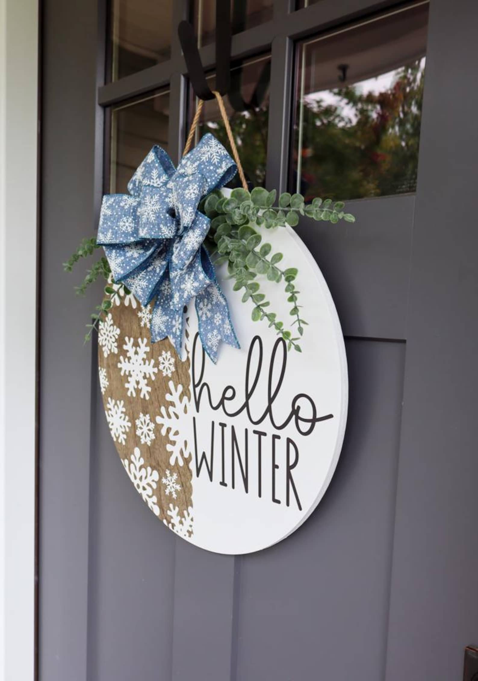 Winter Front Door Welcome Sign | Winter Door Wreath | Hello Winter ...