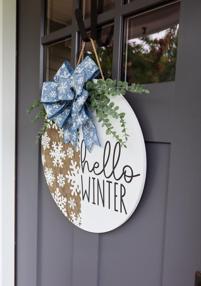 Winter Front Door Welcome Sign | Winter Door Wreath | Hello Winter ...