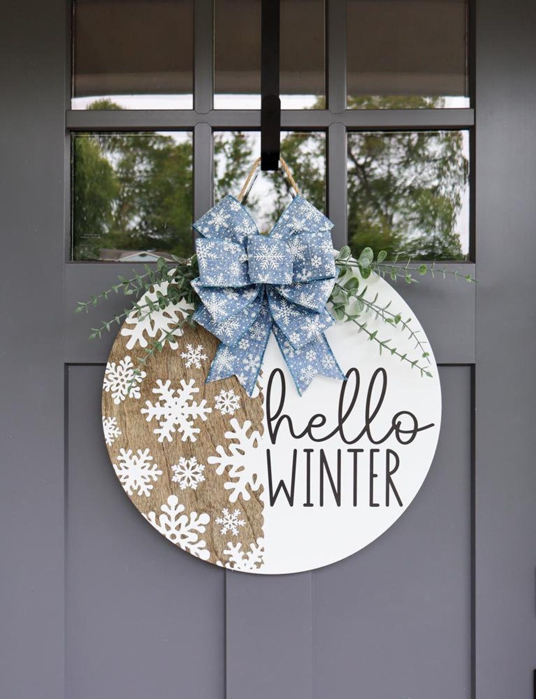 Winter Front Door Welcome Sign | Winter Door Wreath | Hello Winter ...