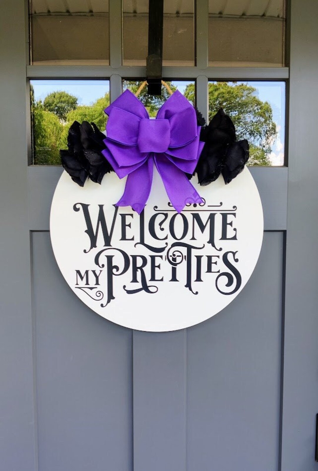 Halloween Front Door Decor Halloween Door Hanger Welcome My Pretties ...