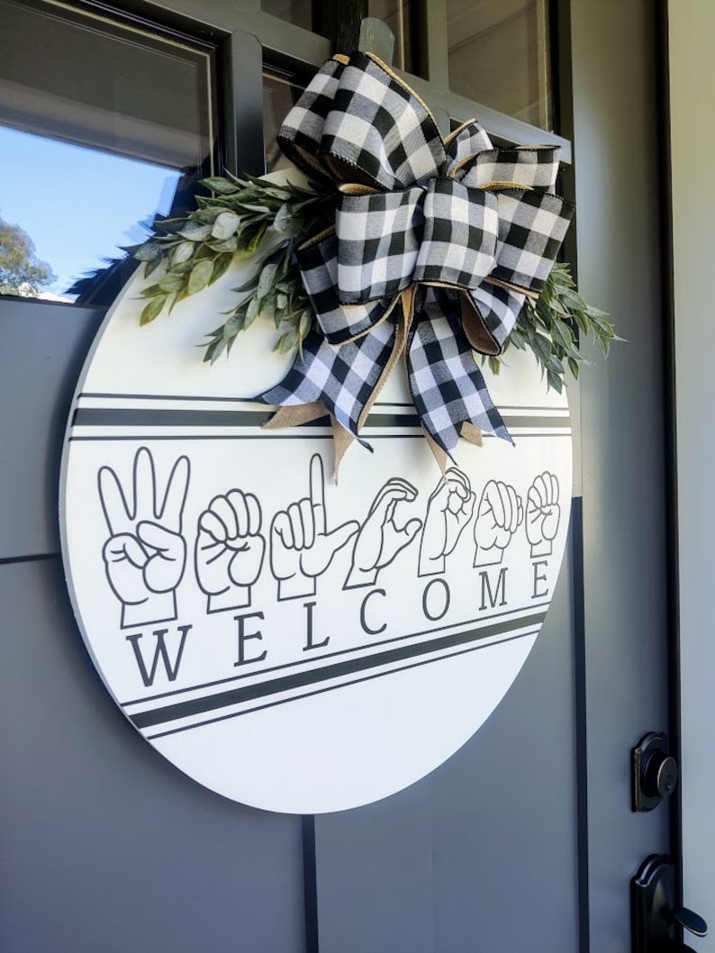 Sign Language Welcome Sign ASL Welcome Wreath Door - Etsy