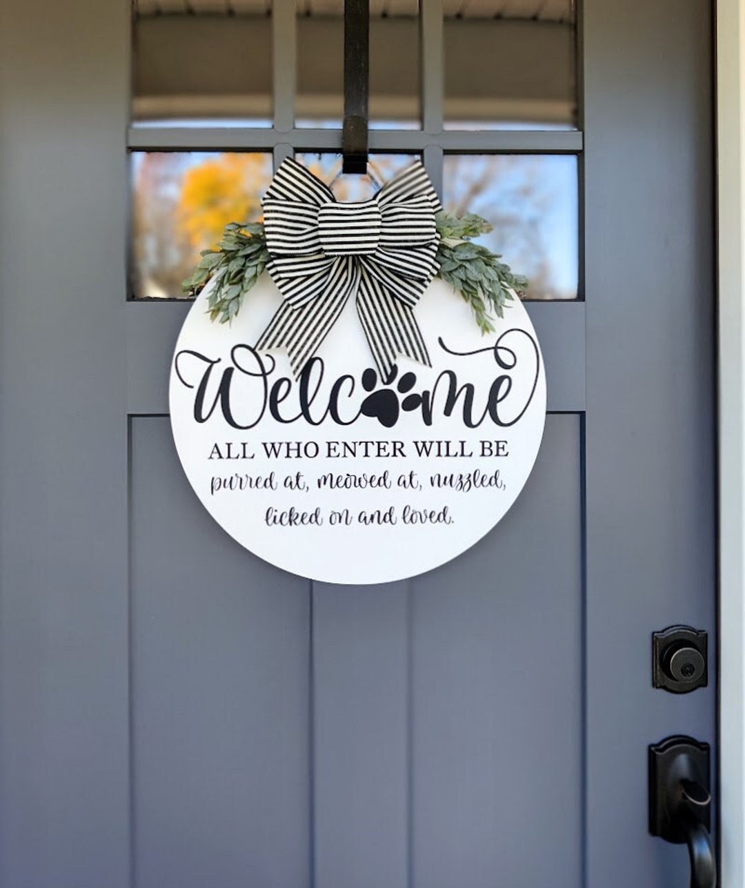Front Door Decor | Cat Welcome Sign | Funny Cat Door Hanger | Door ...