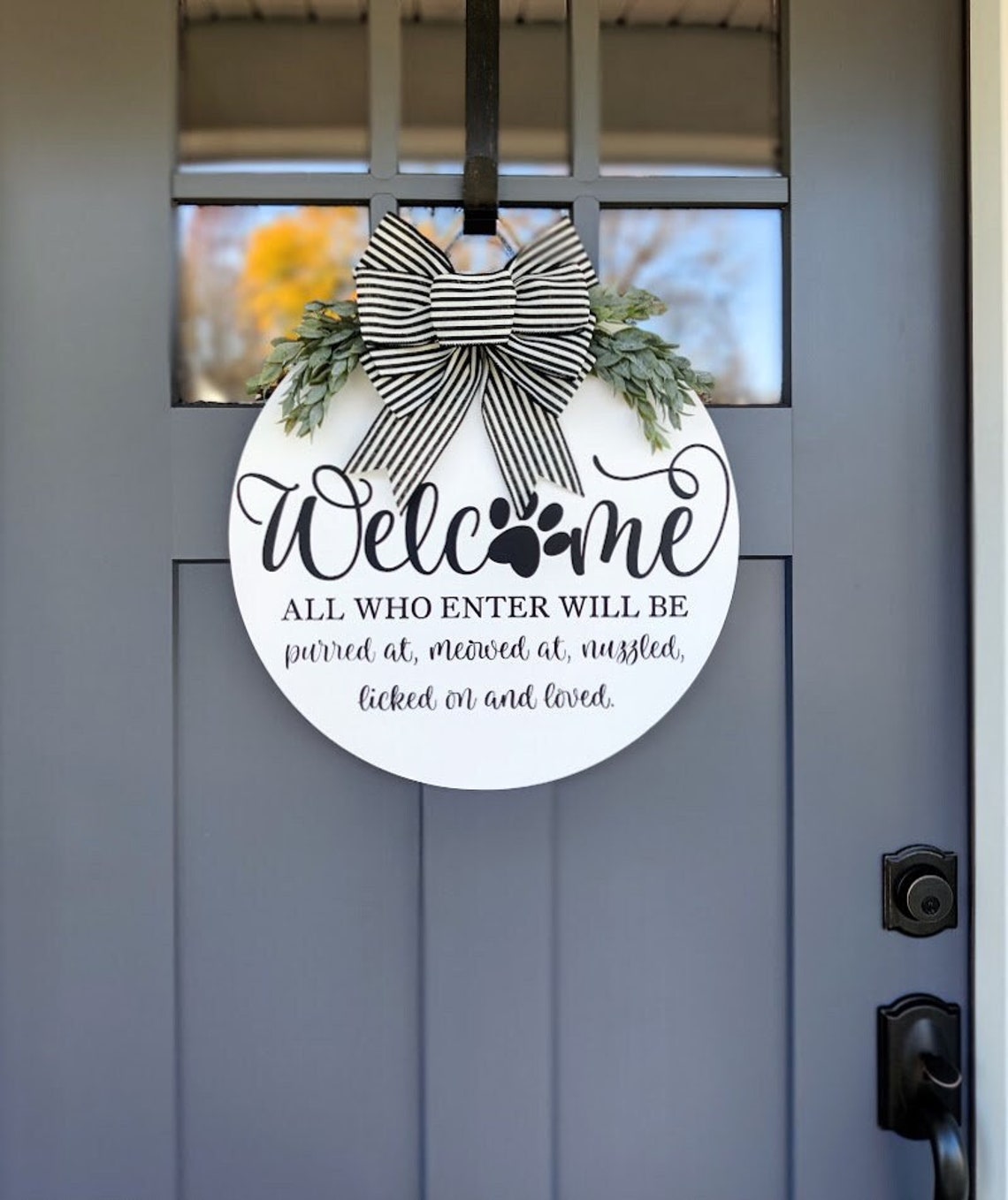 Front Door Decor Cat Welcome Sign Funny Cat Door Hanger - Etsy