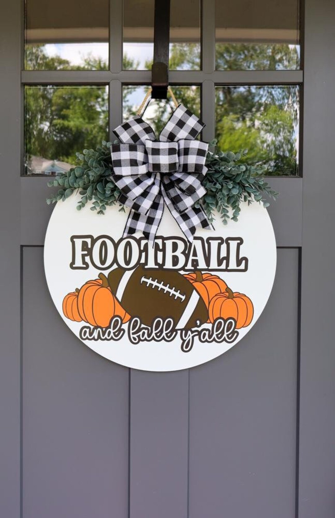 Football Door Wreath | Football & Fall Y'all Sign | Football Door Sign ...
