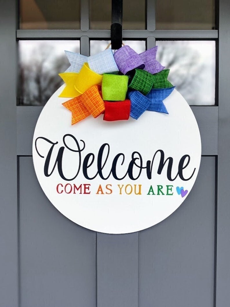 Pride Front Door Sign Rainbow Welcome Come as You Are - Etsy