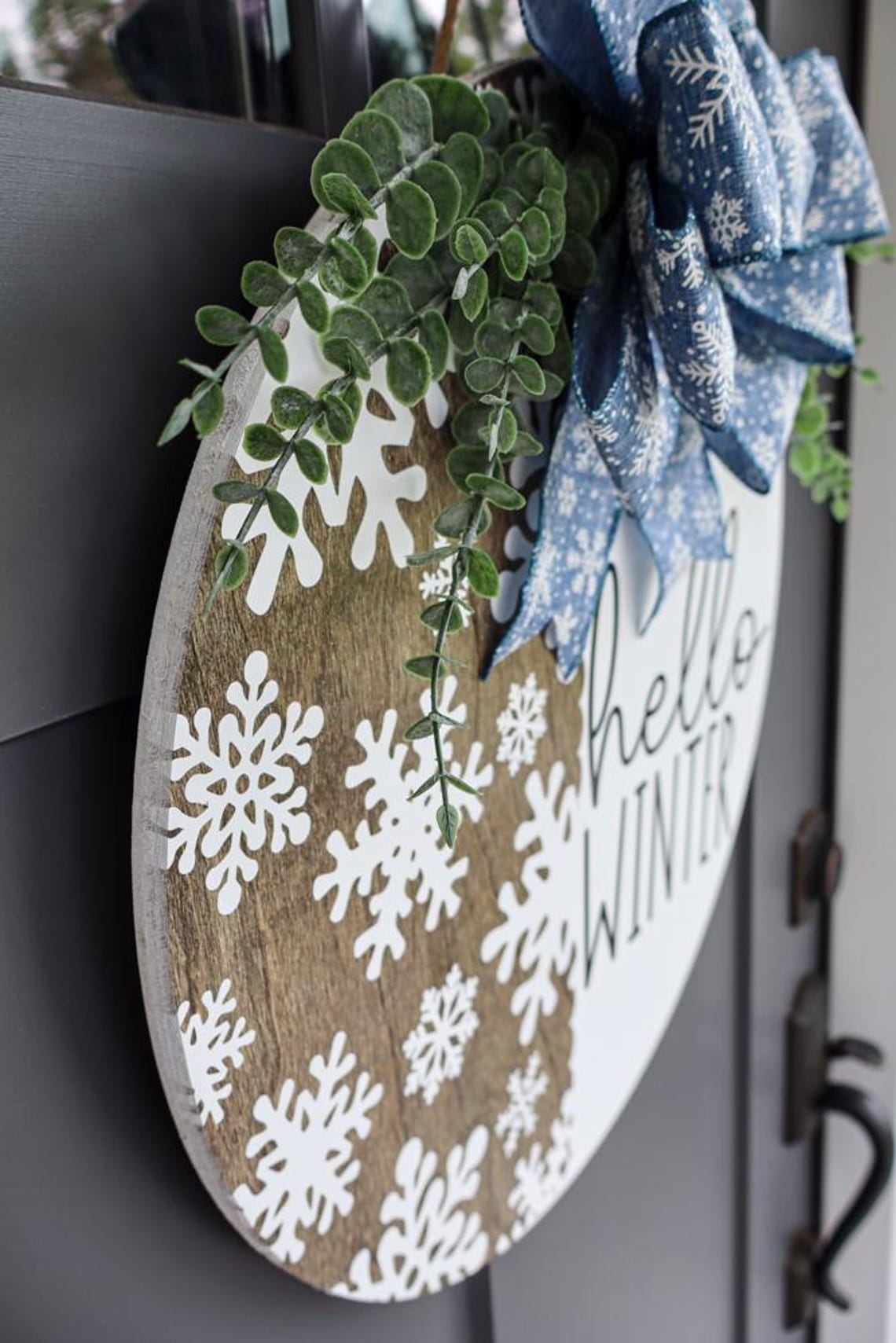 Winter Front Door Welcome Sign | Winter Door Wreath | Hello Winter ...