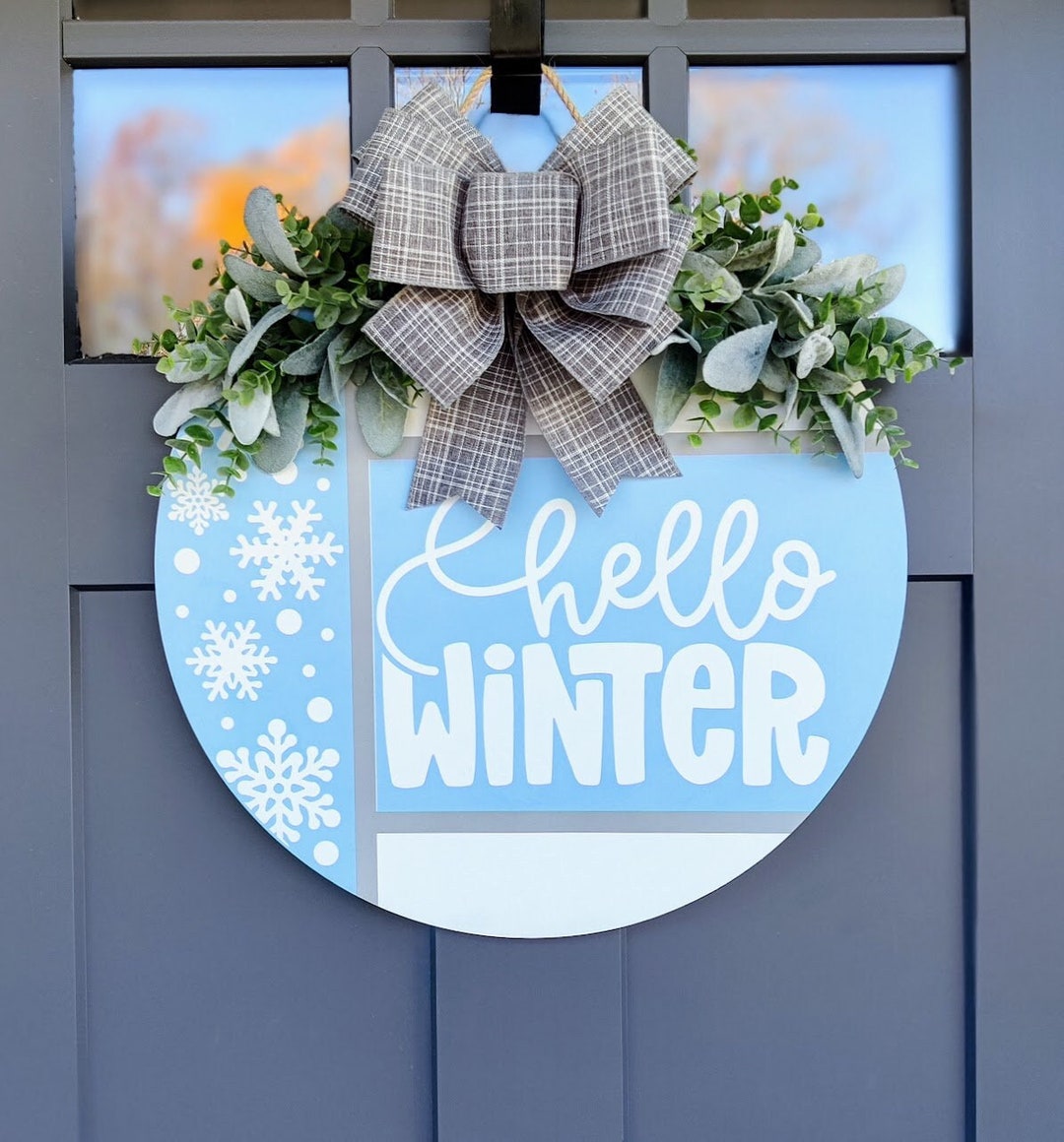 Winter Front Door Welcome Sign Winter Front Door Wreath Hello Winter ...