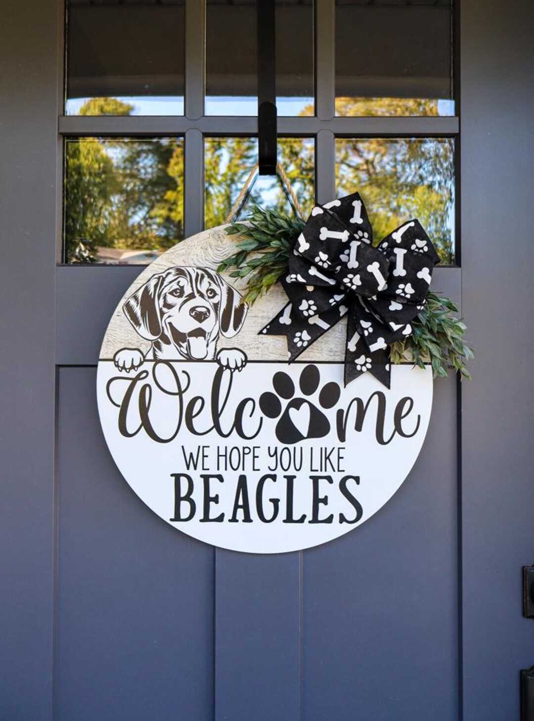 Beagle Welcome Sign Front Door Welcome Wreath Dog Welcome Sign Door ...