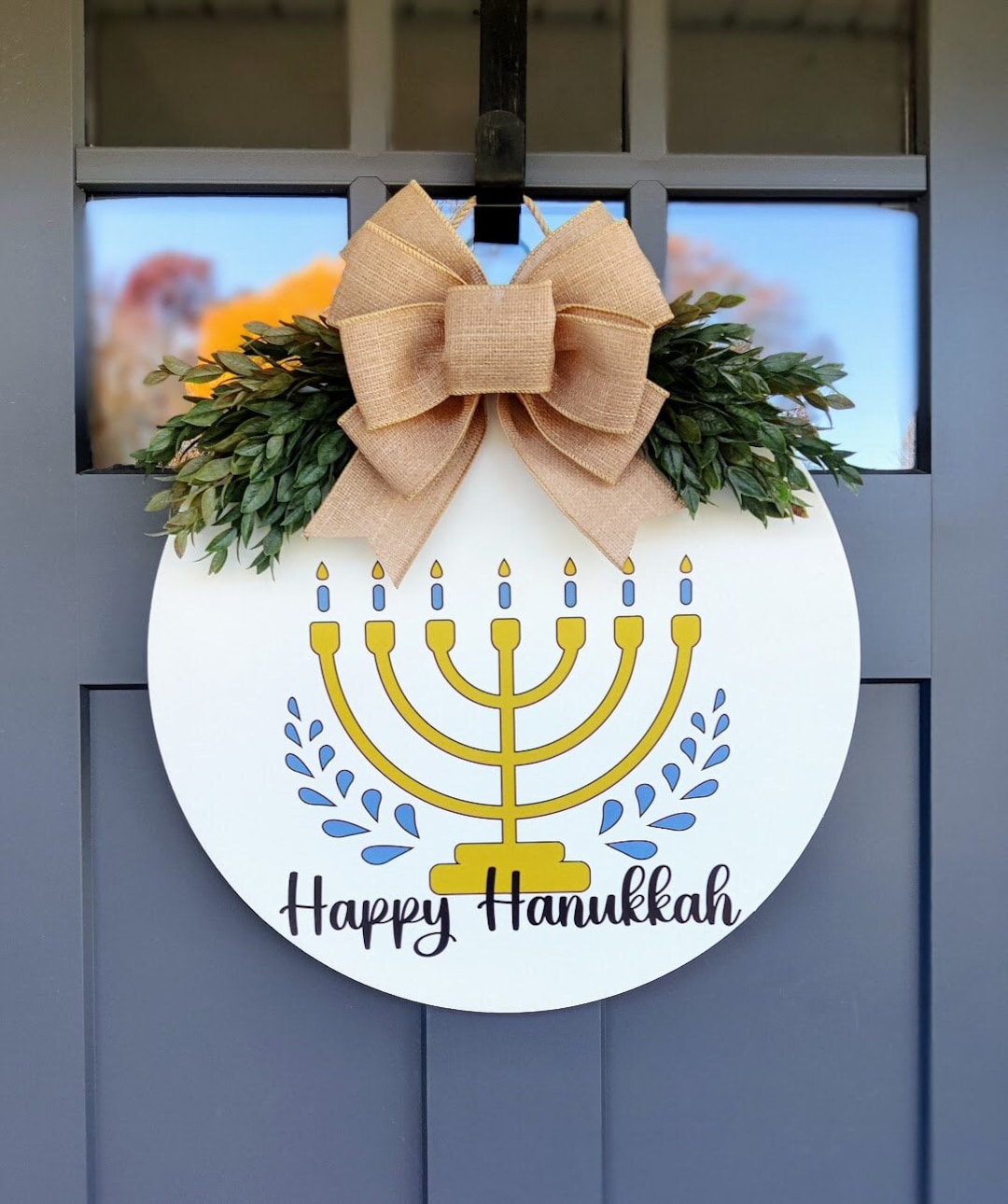 Happy Hanukkah Sign Hanukkah Welcome Sign Menorah Sign Winter Front ...