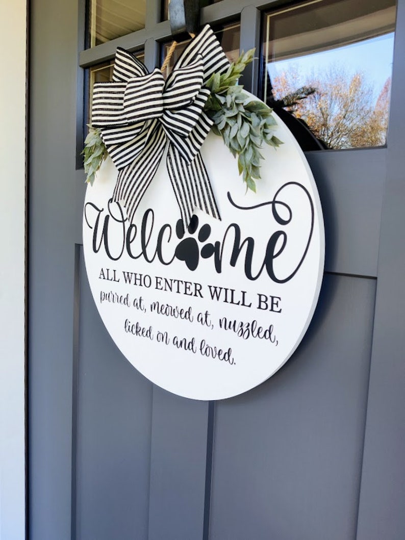 Front Door Decor Cat Welcome Sign Funny Cat Door Hanger - Etsy