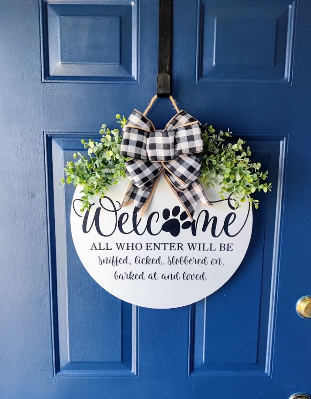 Front Door Dog Welcome Sign Dog Door Wreath Funny Dog Door Hanger Door ...