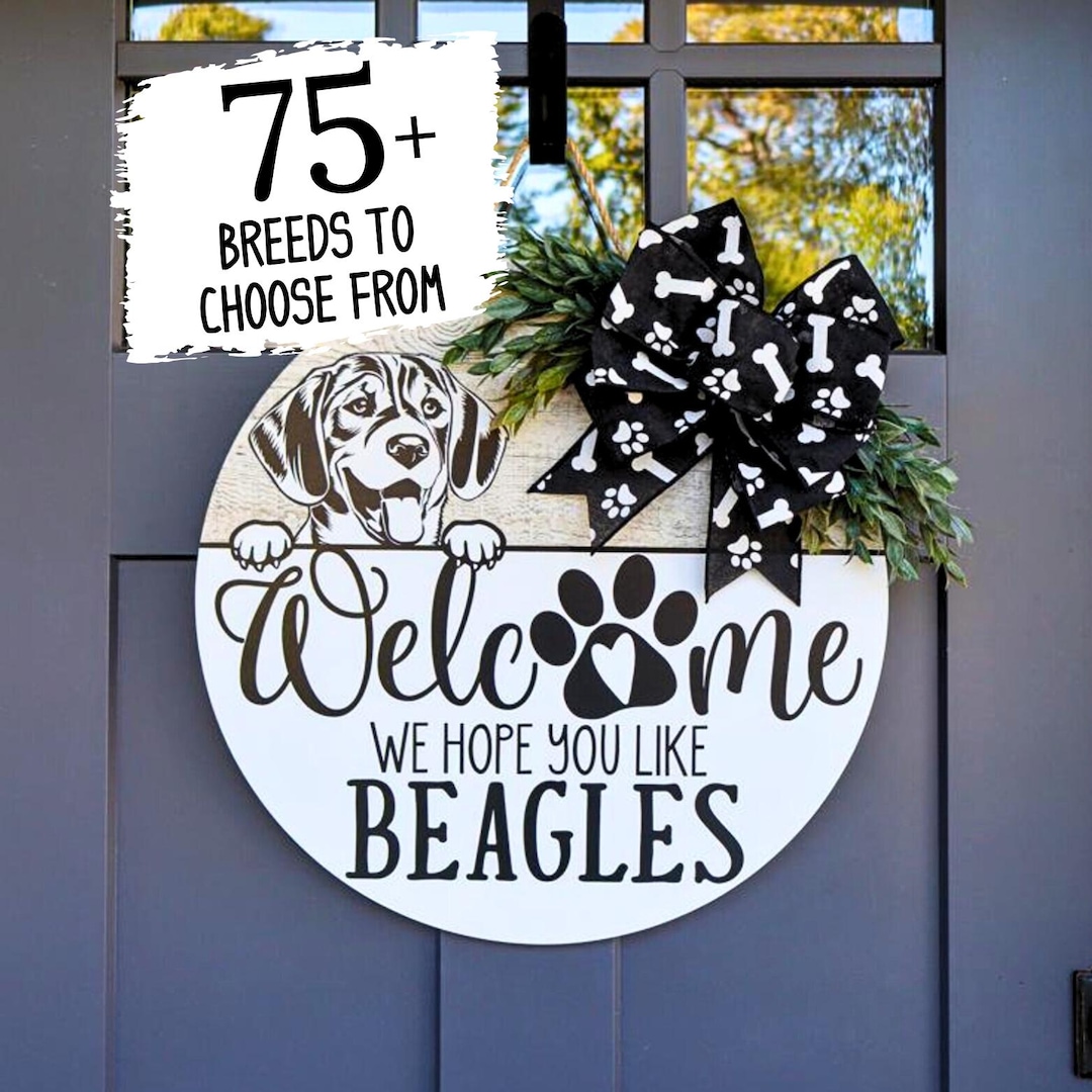 Beagle Welcome Sign | Beagles Front Door Sign | Door Wreath | Dog ...