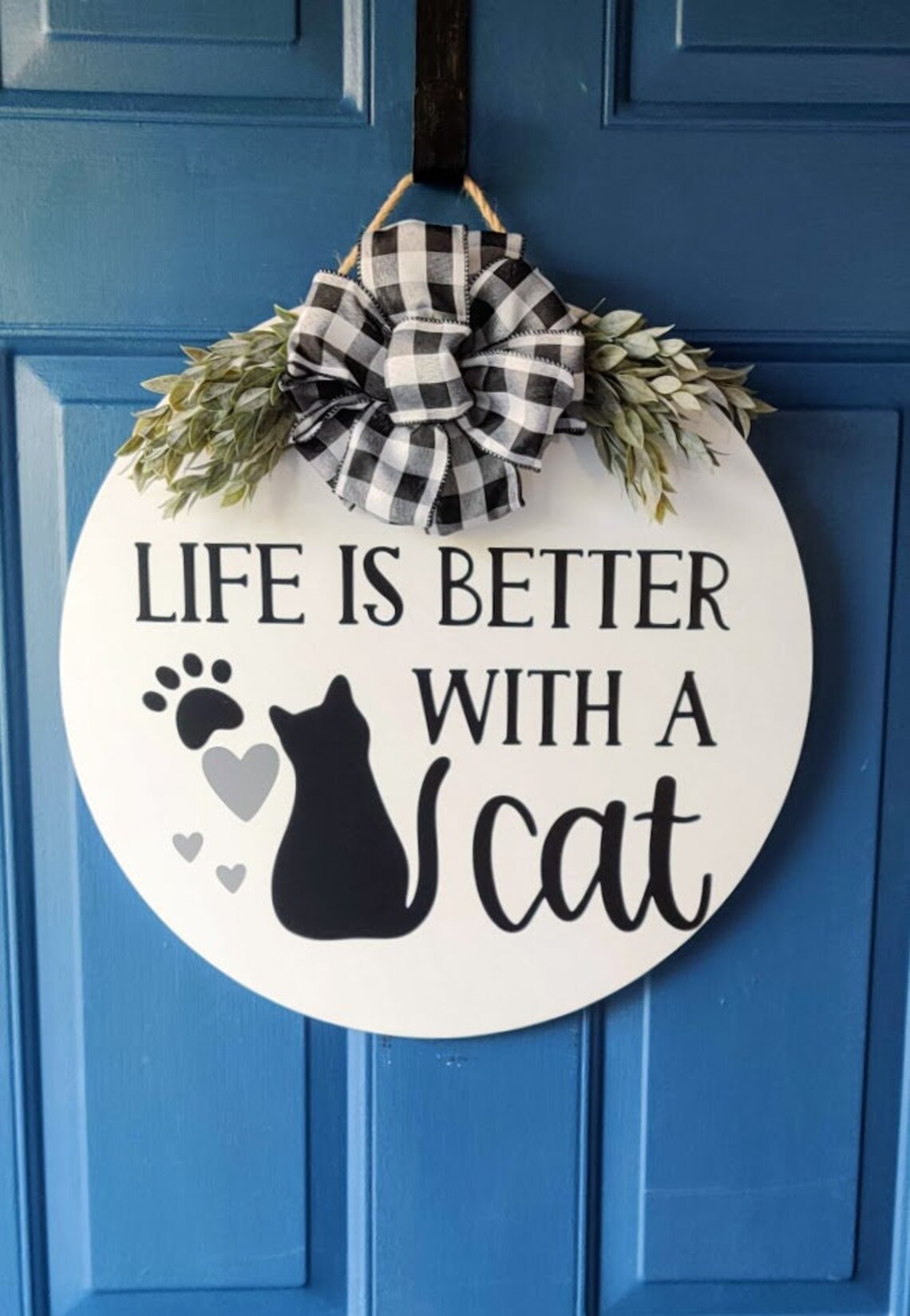 Front Door Decor Cat Welcome Sign Life is Better With a | Etsy