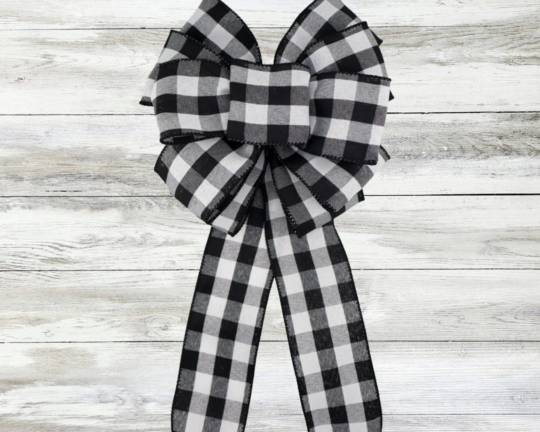 Black & White Buffalo Plaid Bow , Lantern Decor, Christmas Tree Bow ...