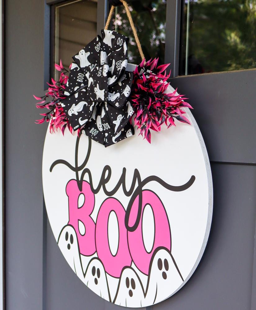 Halloween Front Door Decor | Hey Boo Door Sign | Hey Boo Door Hanger ...
