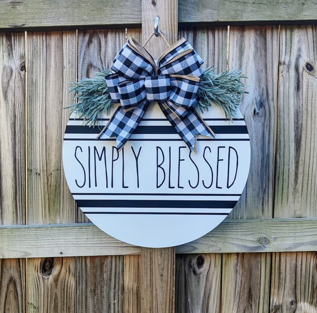 Simply Blessed Front Door Sign Farmhouse Door Hanger - Etsy