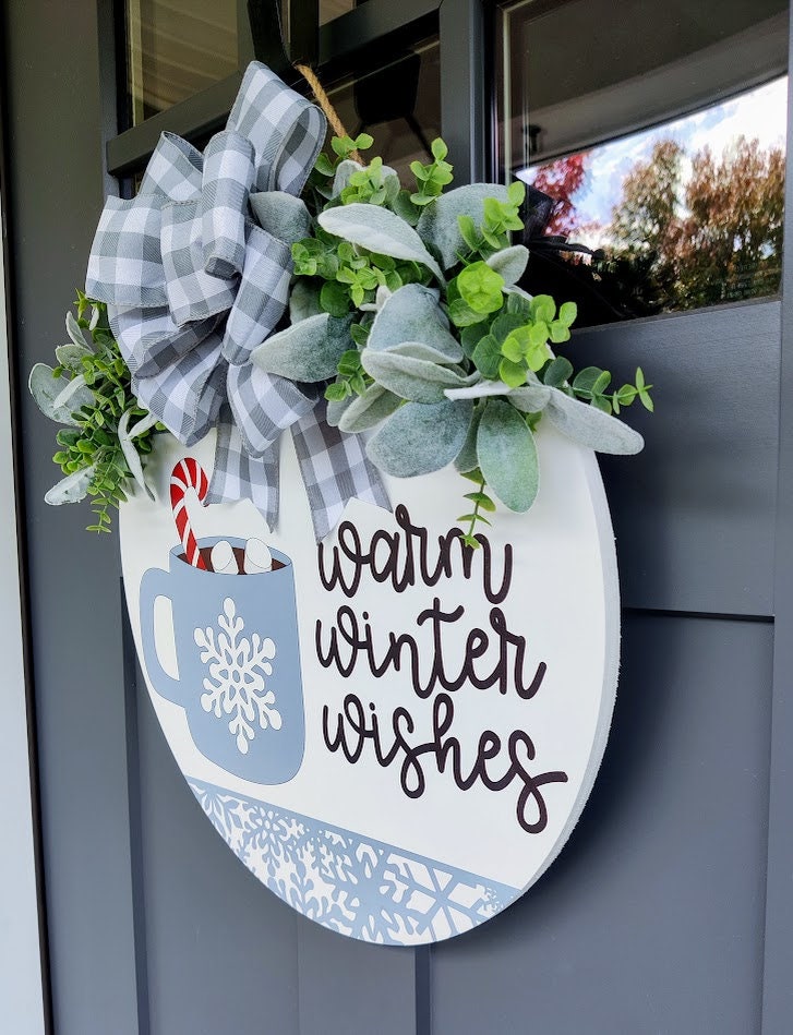 Winter Front Door Welcome Sign | Winter Front Door Wreath | Warm Winter ...