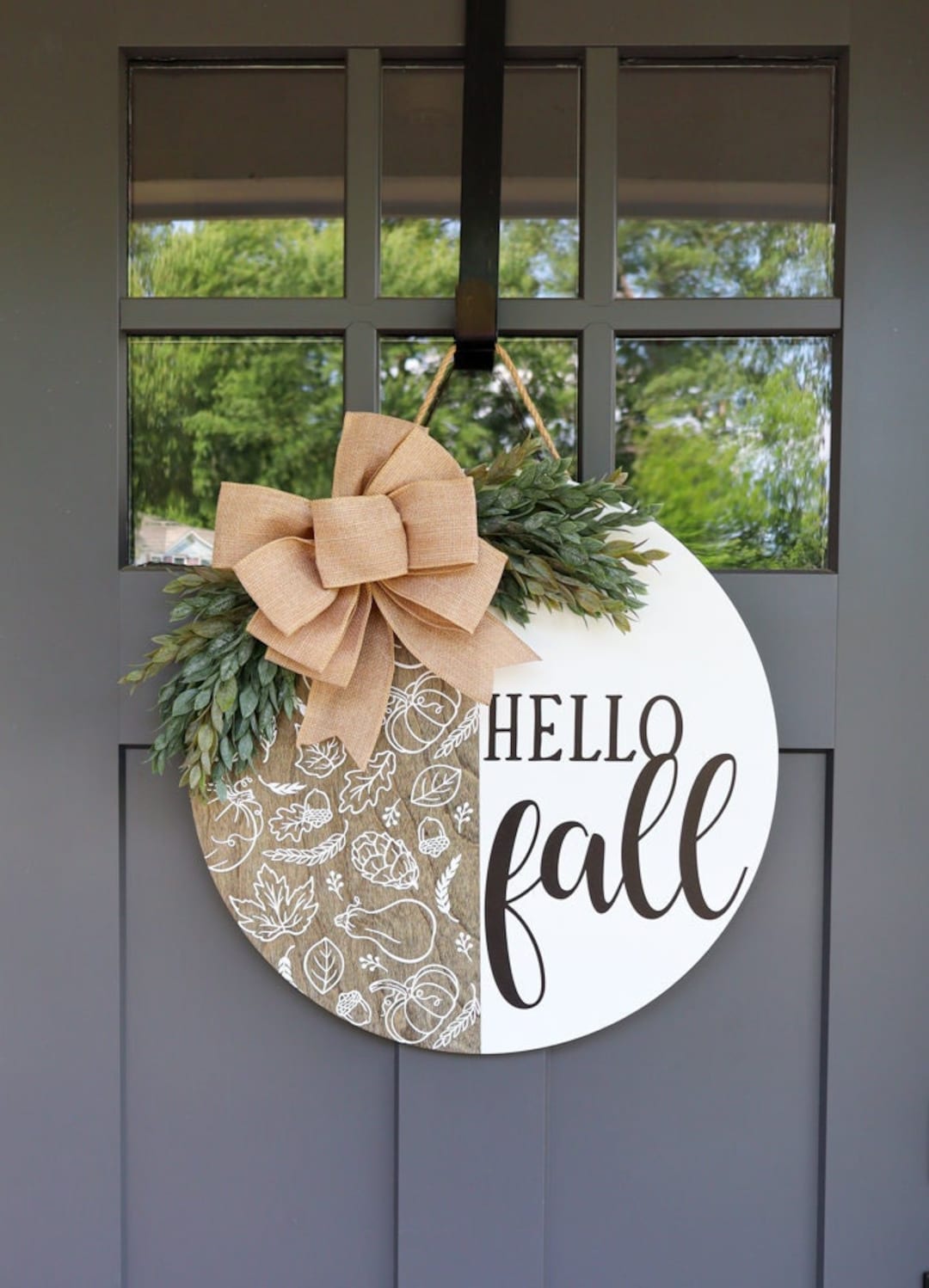 Fall Front Door Decor | Hello Fall Door Sign | Fall Welcome Wreath ...
