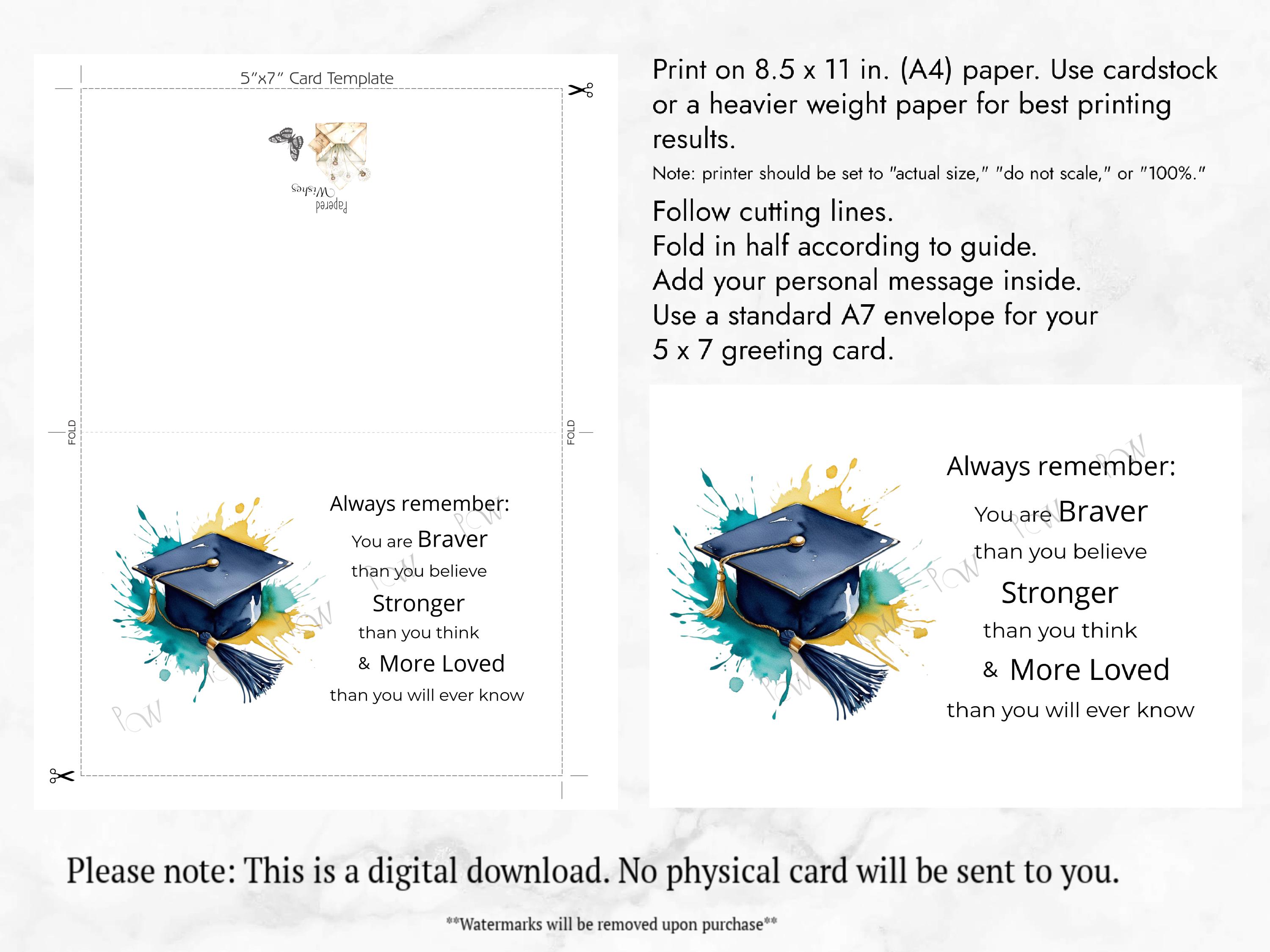 Printable Graduation Card, Graduation You Are Brave Card, Graduation ...
