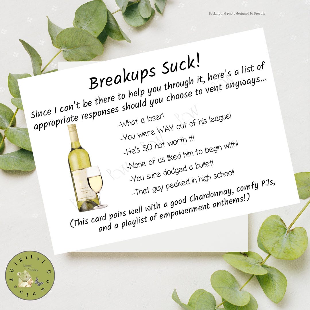 Humorous Breakup Card for Friend, Wine & Venting (digital Download) - Etsy