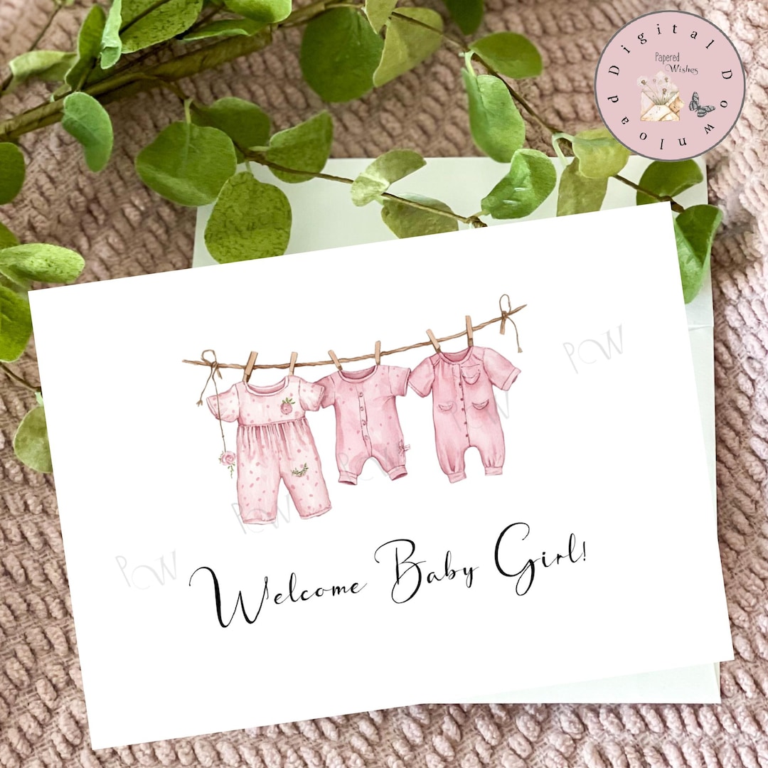 Printable Baby Girl Card, Welcome Baby Girl Greeting Card ...