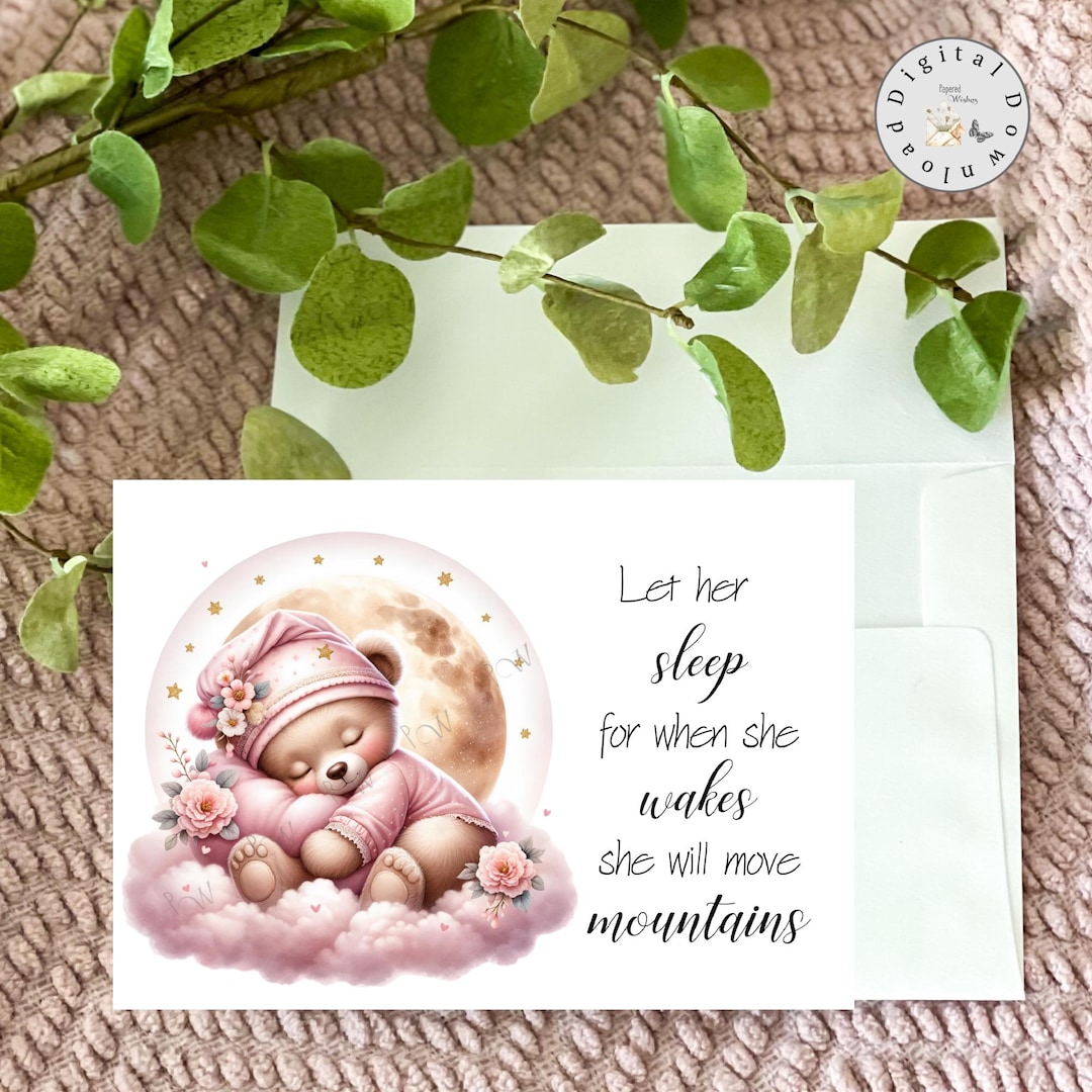 Printable Welcome Baby Girl Card, Newborn Baby Card, Digital Download ...