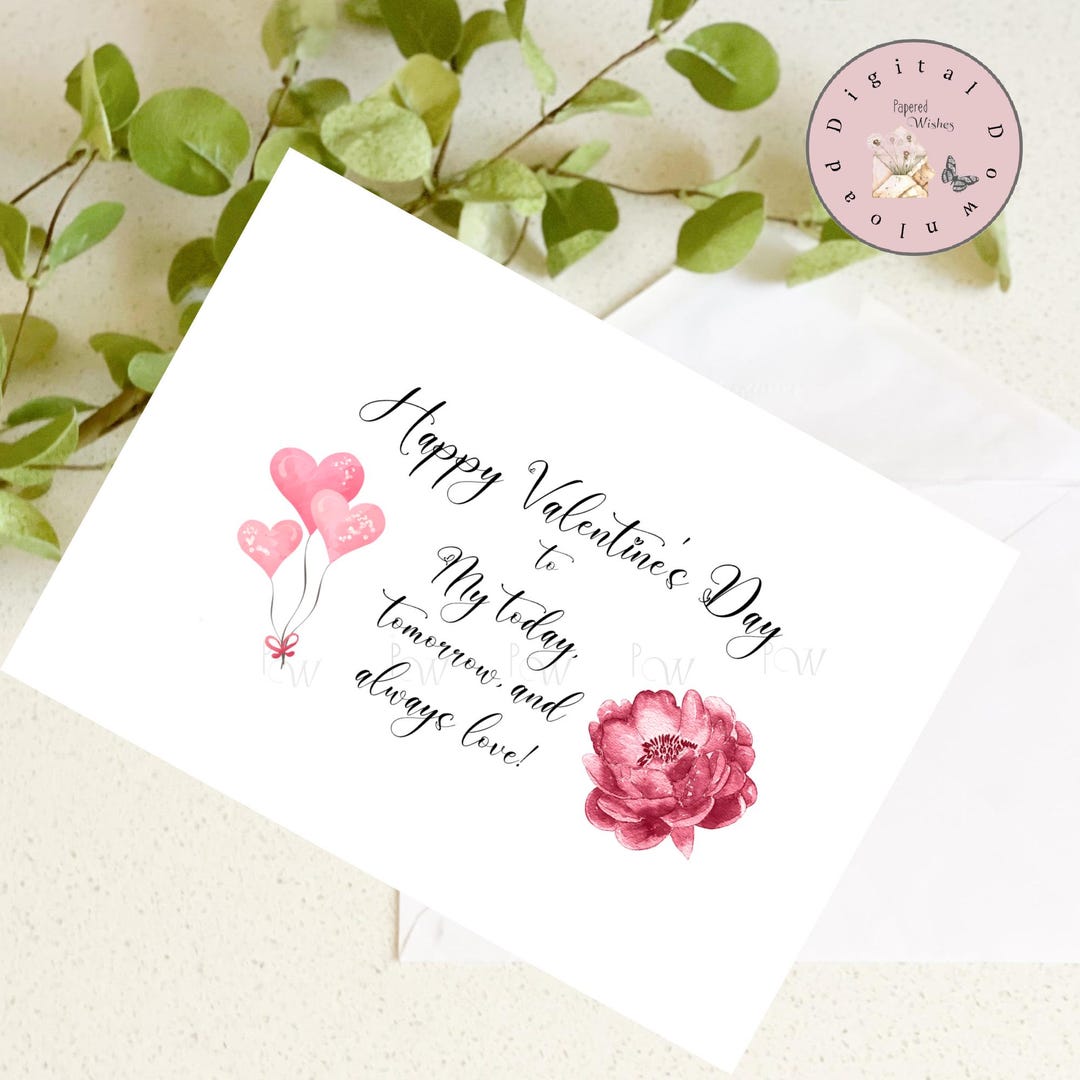 Printable Valentine's Day Card, Digital Download Valentine Card, Happy ...