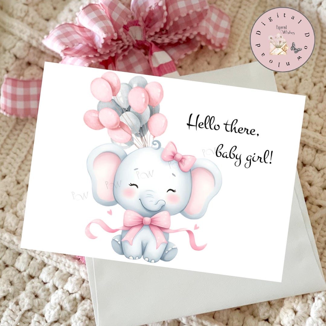 Printable Hello There Baby Girl Card, Congratulations on Baby Girl ...