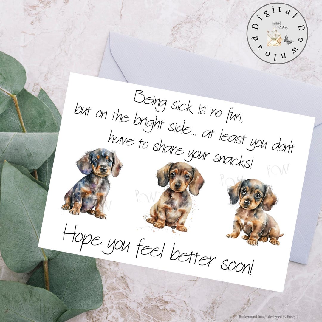 Printable Get Well Soon Card, Digital Download, Cute Puppy Get Well ...
