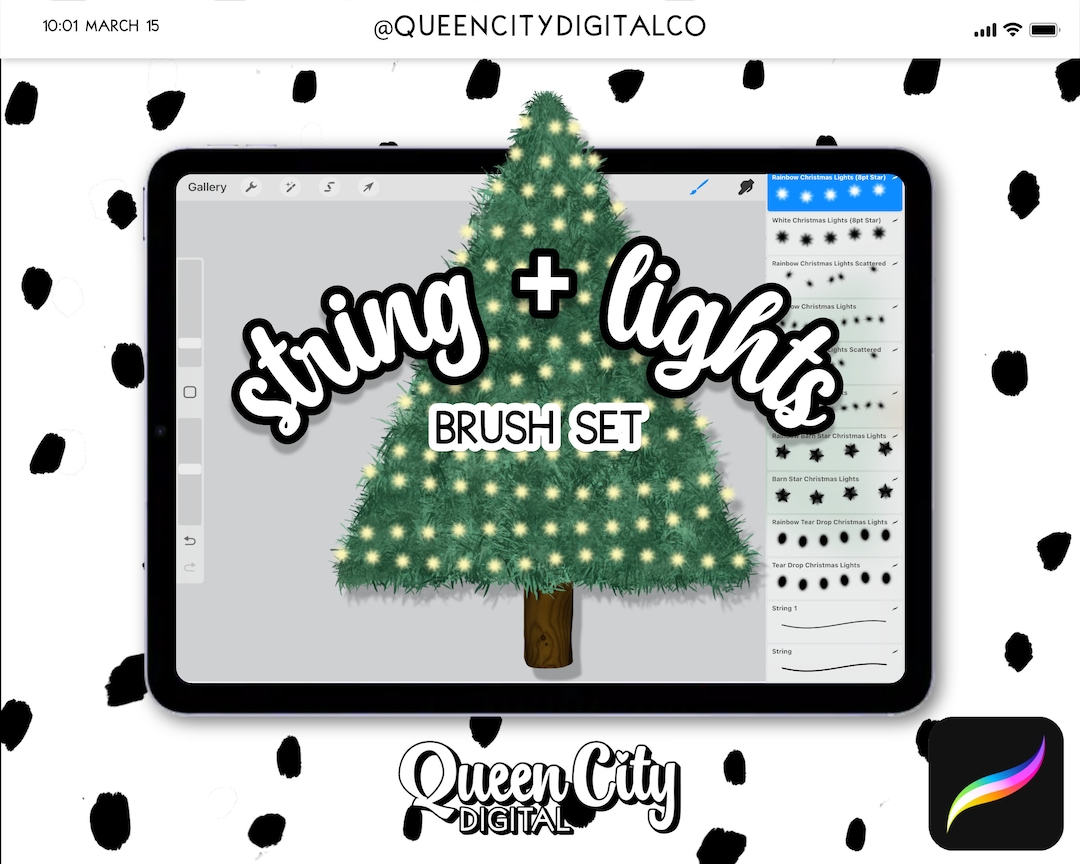 Christmas String Lights Brushes for Procreate, 12 Brush Set | Rainbow ...