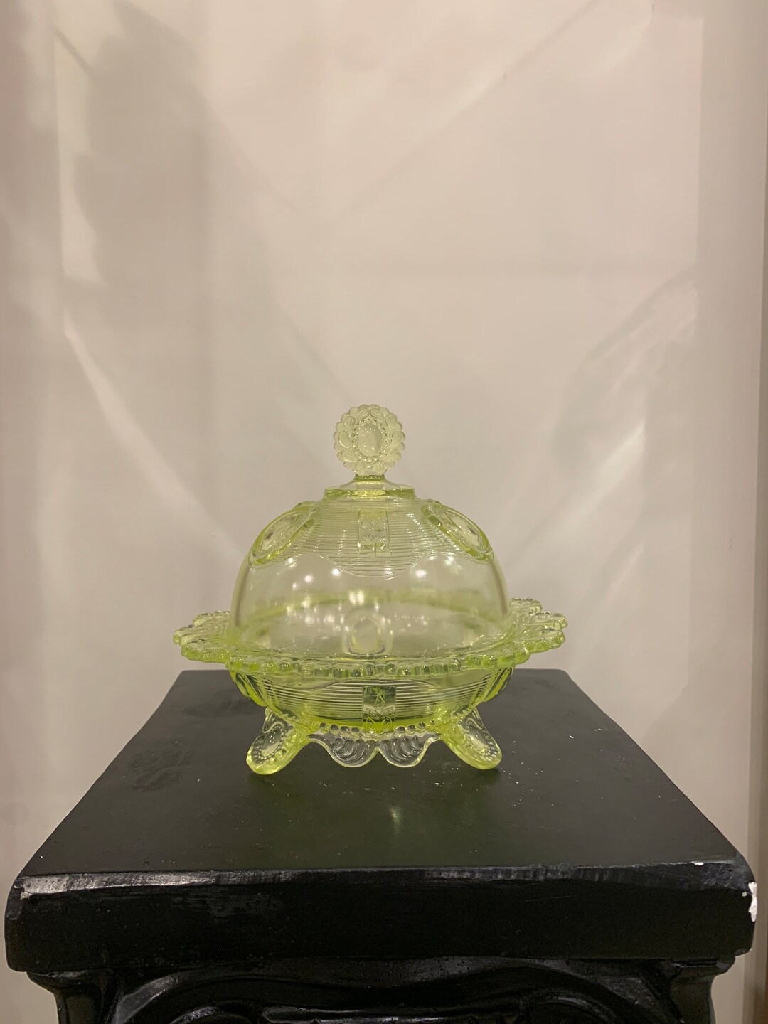 Greentown Dewey Vaseline Canary Butter Dish - Etsy