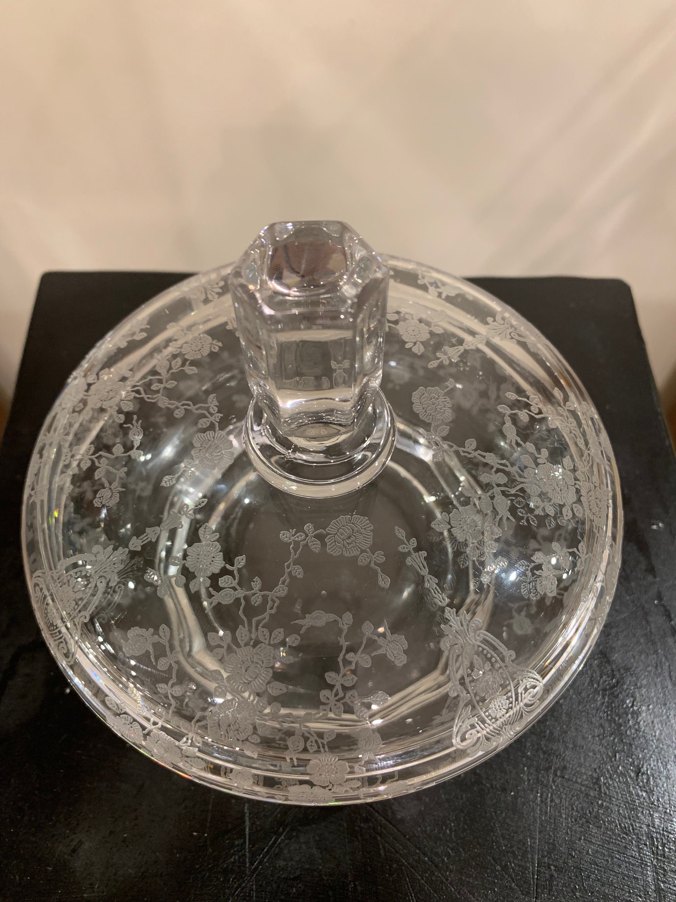 Cambridge Rose Point Etched Candy Box and Cover With Knob - Etsy