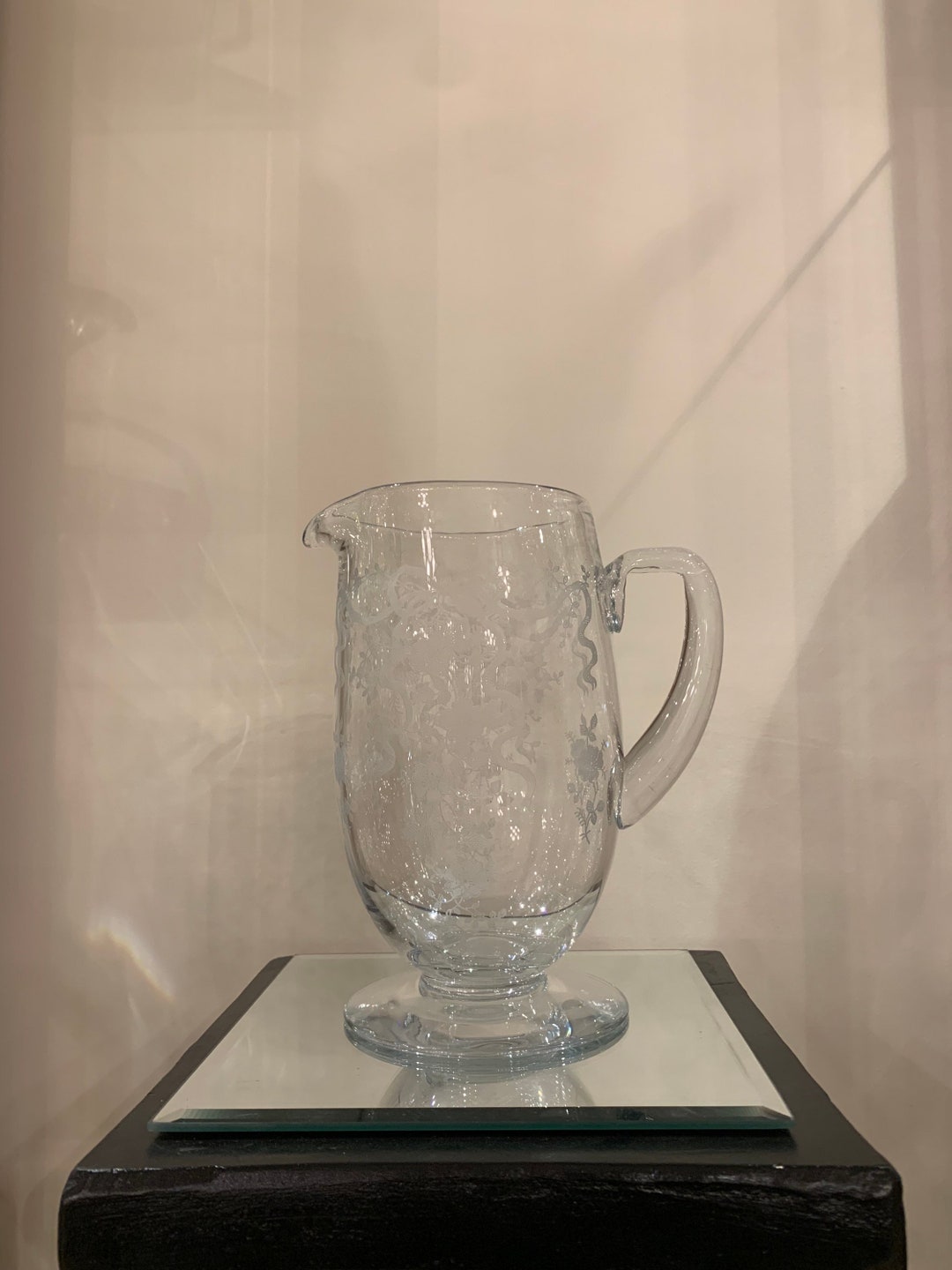 Fostoria Footed Pitcher With Romance Etching - Etsy