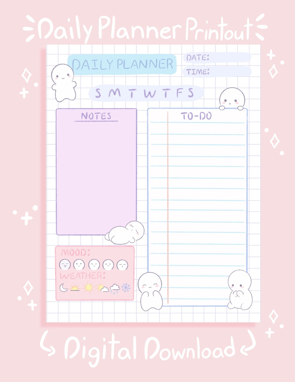 Adorable Pastel Digital Daily Planner | Printable Stationery | Instant ...