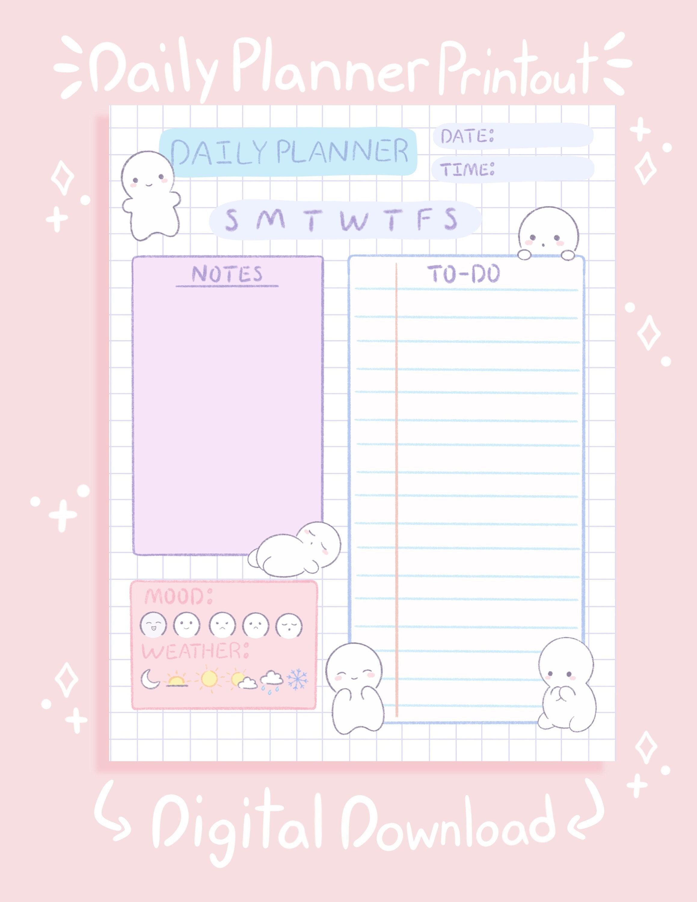 Adorable Pastel Digital Daily Planner | Printable Stationery | Instant ...