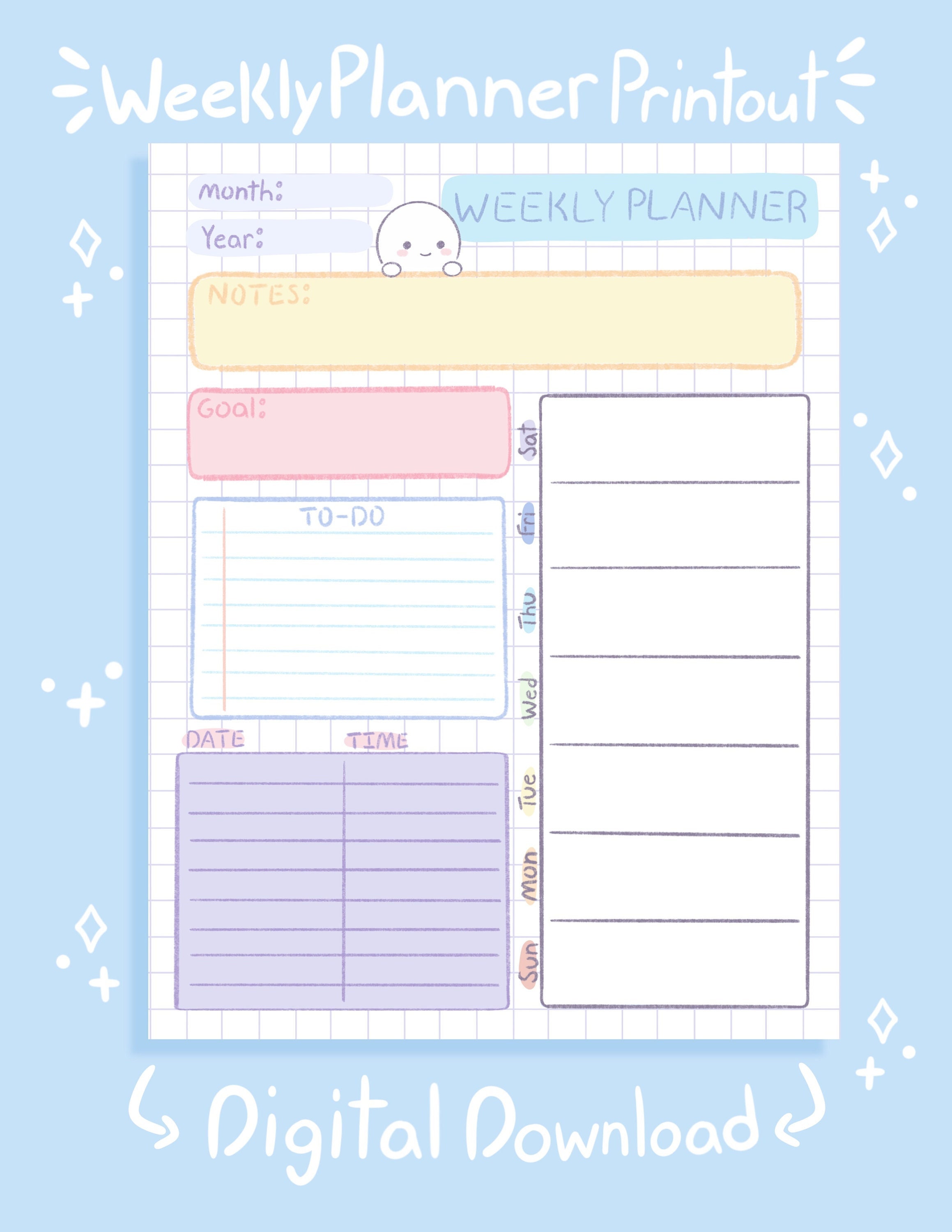 Adorable Pastel Weekly Planner Digital Printout - Etsy