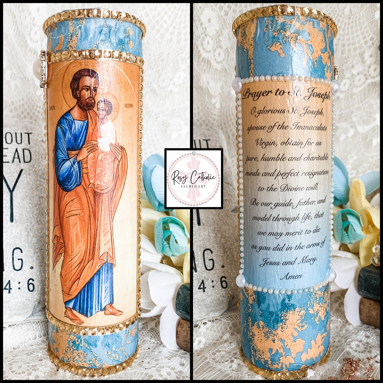 Saint Joseph Baby Jesus Catholic Prayer Candle Byzantine | Etsy