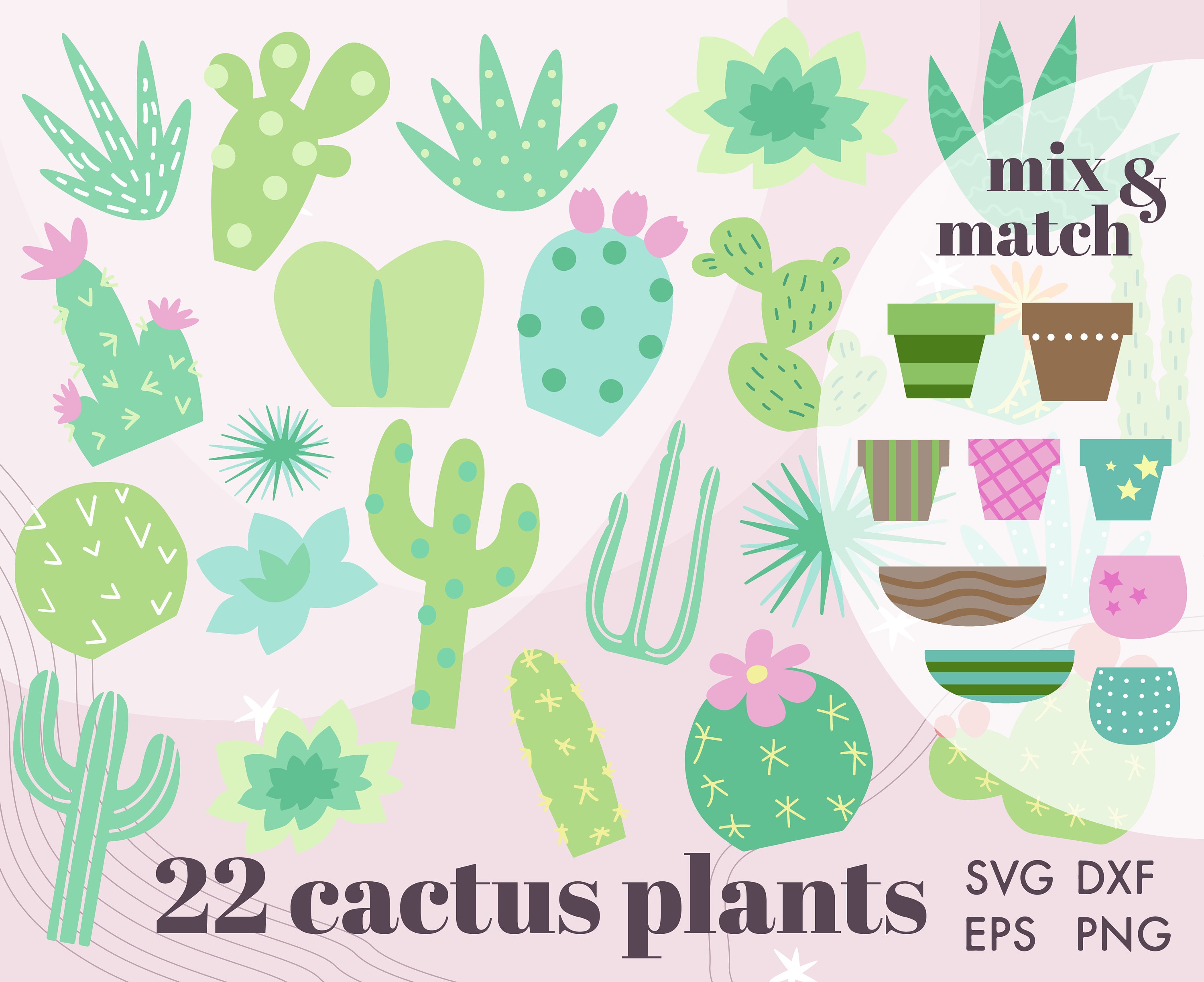 Cactus Svg Png Eps Dxf Cute Cactus Clipart Succulent Cacti - Etsy