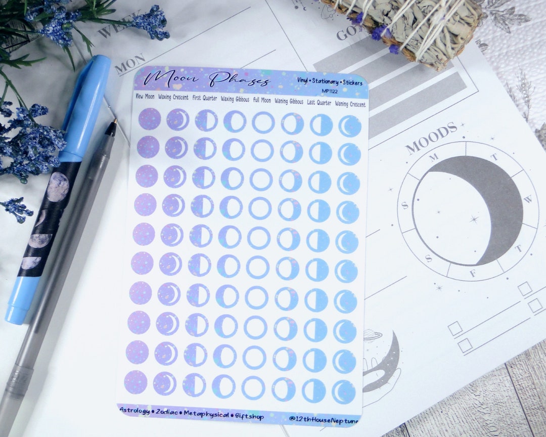 Watercolor Moon Phase Stickers: Waterproof Vinyl Planner Decals - Etsy