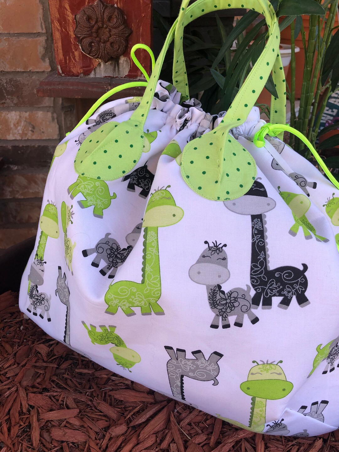 Giraffe Print Sleepover Tote, Kids Travel Bag, Handmade Cotton - Etsy
