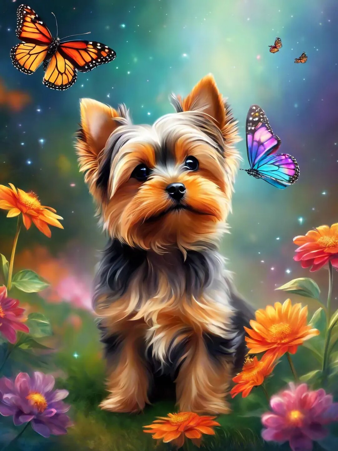 Yorkie Clipart, Butterflies and Flowers, Digital Art (instant Download ...